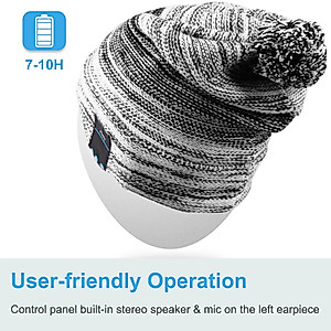 Rotibox Wireless Bluetooth Beanie Hat Pom Pom Headphone Headset Music Audio Cap for Women Men with Speaker & Mic Hand-Free Outdoor Sports Present Compatible with iPhone Samsung Cell Phones, Black