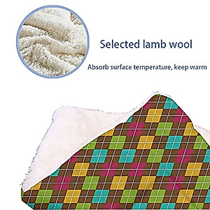 Multicolor Dog Bed Mat Squares Dotted Lines Autumn Colors Checkered Ultra Soft Warm Plush Puprug Puppy Bed Cushion Geometric 22" x 28"