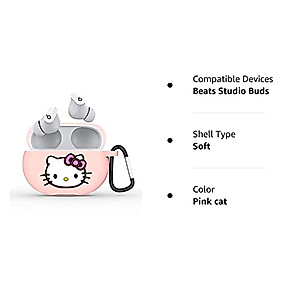 Compatible with Beats Studio Buds Case Cute,3D Cartoon Cute Design Silicone for Beats Studio Buds Case for Kids/Girls/Teens Boys (Pink cat)