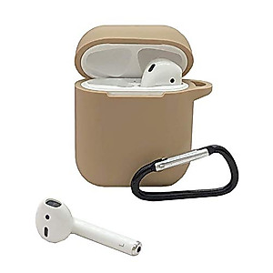 AirPods Case,with Keychain Easy Outdoors,HappyCover Thicken Shockproof 360° Protective Silicone Cover Skin with Integrated Dust Plug Compatible for Airpods Charging Case 2 & 1 (Milk Tea)