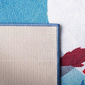 SAFAVIEH Machine Washable Slip Resistant Collection 6' 7" x 9' Blue/Orange Inspired by Disney's Frozen II - Olaf Kids Bedroom Nursery Playroom Area Rug