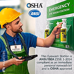 MAASTERS BPA Free Portable Eye Wash Station OSHA Approved - Wall-Mounted First Aid Eye Wash Kit w/Mirror & 2X 16oz Empty Bottles - No Eye Wash Solution Included - Emergency Eyewash - Set of 1