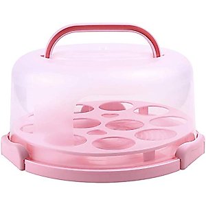 Ohuhu Cake Carrier Cupcake Containers Keeper Cake Stand with Lid Portable Round Cake Container Holder with Handle Two Sided Base for Pies Cookies Nuts Fruit Suitable for 10 inch Cake Perfect Gifts