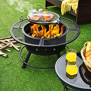 Giantex 2-in-1 Fire Pit with Cooking Grate, 32 Inch Charcoal & Wood Burning Firepit with Swivel Adjustable BBQ Grill & 6.5'' Round Edge Widened Grate, Outdoor Firepit Grill Combo