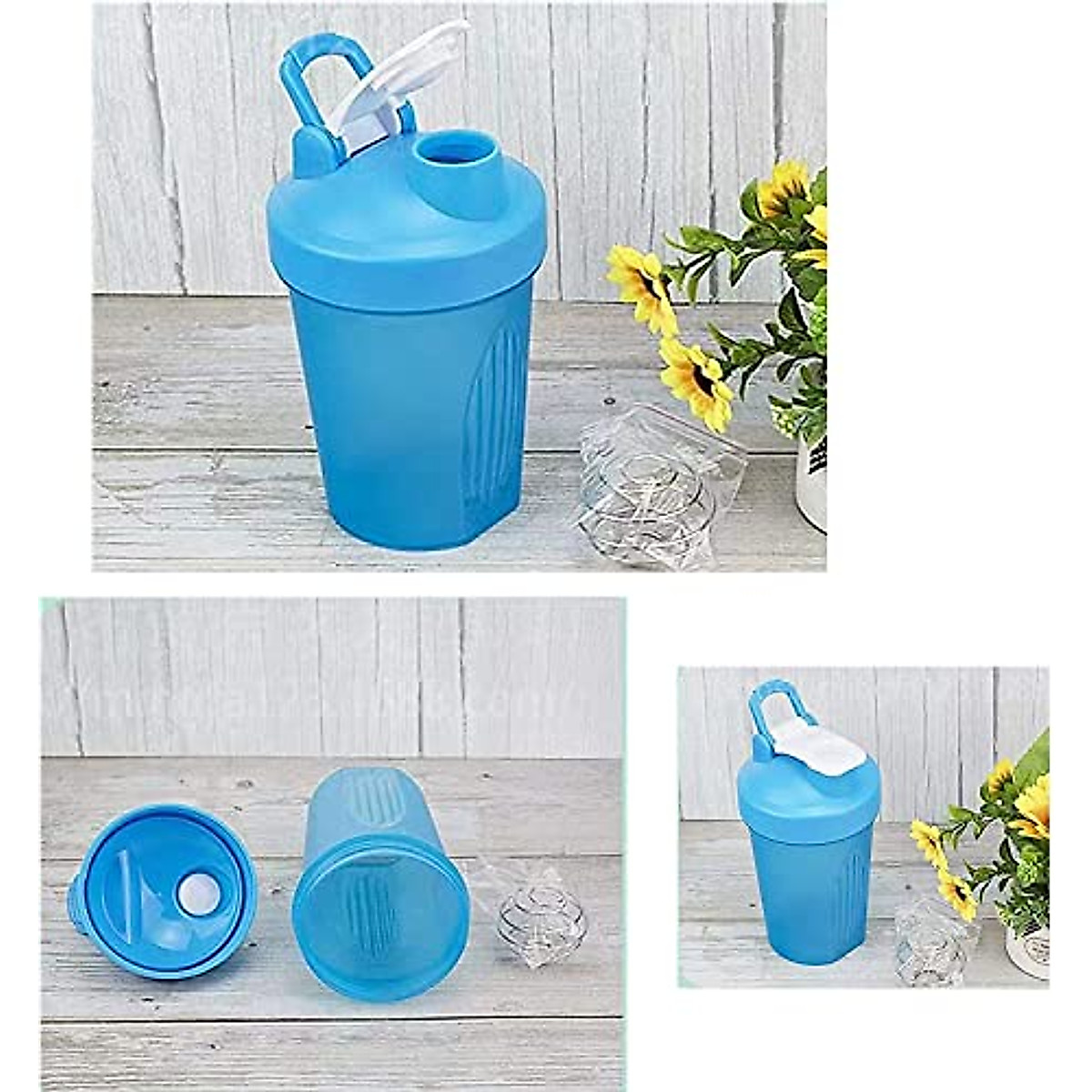 EBAT Shaker Bottle in Dark Black (Lid & Body)w. Classic Loop Hook & Measurement Marks of 12 Oz/400 ML,A Small Stainless Whisk Blender Ball - Anti-Slip,BPA Free,PP5 Certified,Leak Proof,Dishwasher Safe