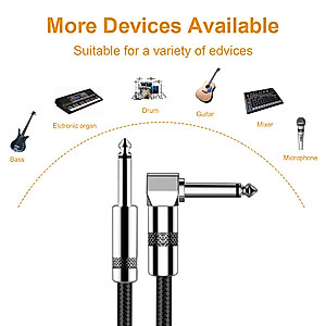 F FEYCH Guitar Cable 10FT Right Angle 1/4 Inch TS to Straight 1/4 Inch TS Electric Guitar and Bass Audio Cord Professional Instrument Cable for Electric Guitar, Bass, Keyboard, Amplifier, Pro Audio