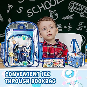 Eccliy Clear Backpack Stadium Approved Backpack 3 School Backpack for Girls Boys Christmas Clear Backpack Girls Boys Backpack (Blue, Astronaut)
