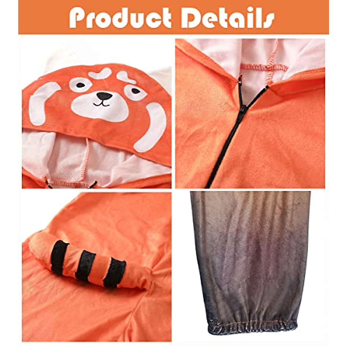 Cosroyce Halloween Red Panda Costume Kid's Raccoon Costumes Jumpsuit Onesie Outfit Mei Cosplay for Girls, Kids-S(Height:41inch-45inch) (CR-RP01)