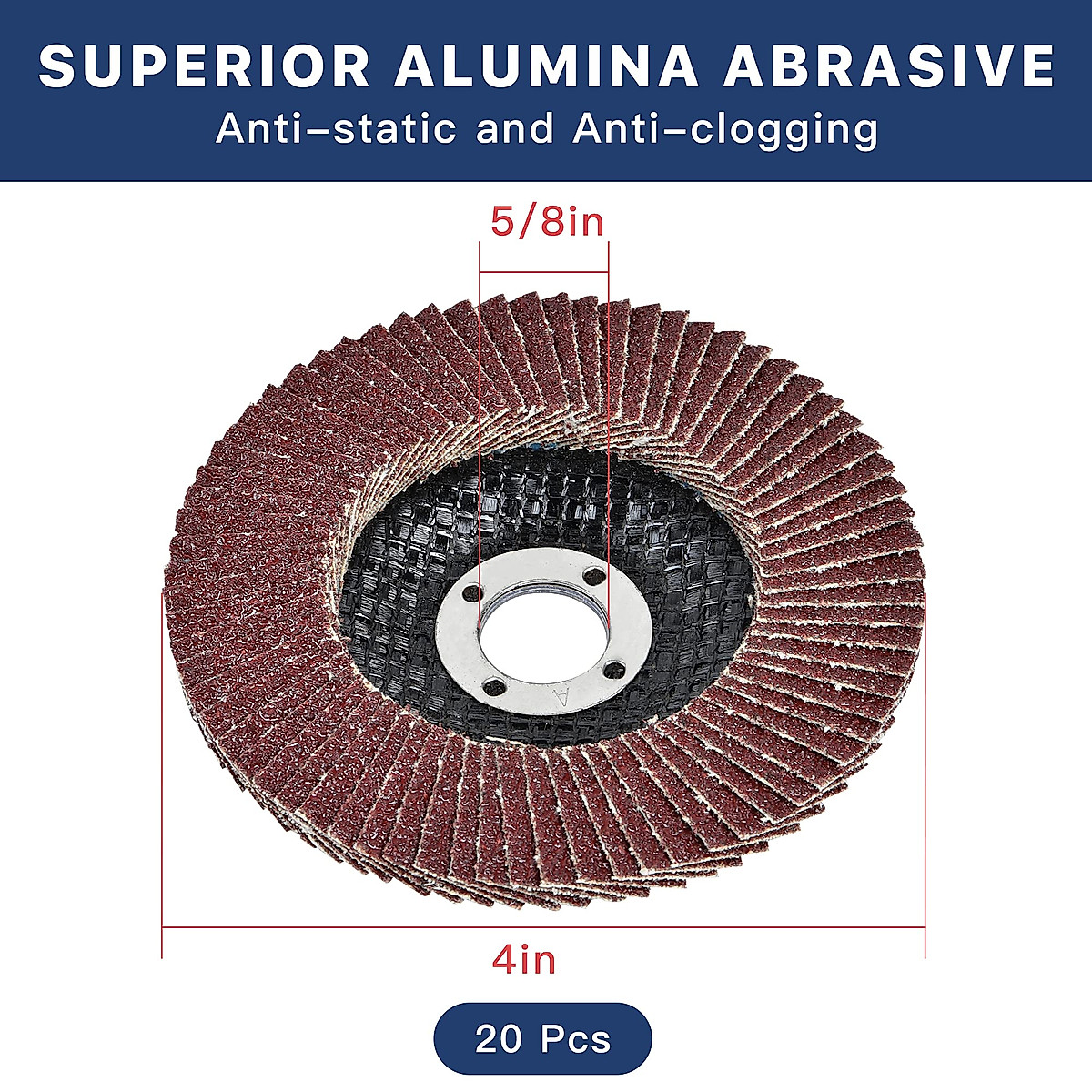 4 Inch Flap Discs, Akamino 20 PCS 40 60 80 120 Grit Assorted Sanding Pad for Angle Grinder, Compatible with Dewalt Makita