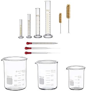 Glass Measuring Low Form Beaker Set 50ml 100ml 250ml and Thick Glass Graduated Measuring Cylinder Set 5ml 10ml 50ml 100ml