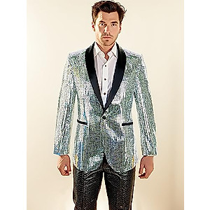Nawgut Sequin Blazer Metallic Suit Disco Prom Shiny Jacket Wedding Party Banquet Fashion Tuxedo for Mens Adult-Medium