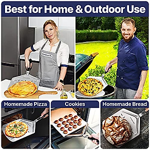 KitchenStar Perforated Stainless Steel Pizza Peel with Folding Handle (13 x 16.5 Inches) for Oven Pizza Turning, Placement and Retrieving - Professional Baking Tools Series