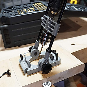 Kings County Tool Portable Drill Guide Jig | Convert Hand Drill to Drill Press | Bore Up To 45-Degree Angles | 3/8-Inch Shaft and Chuck | 5-Degree Increments | Depth Stop Included