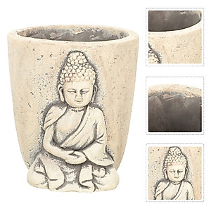 Zerodeko Buddha Head Planter Pot Cement Face Planter Zen Succulent Plant Pot Decorative Artificial Flower Vase Bonsai Holder for Indoor Outdoor Home Decoration Khaki