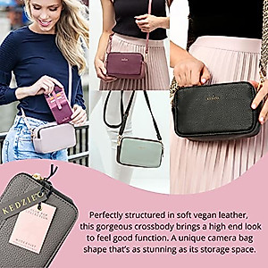 KEDZIE Modernist Vegan Leather Crossbody Shoulder Compact Camera Shape Bag For Women With Adjustable Strap - Navy