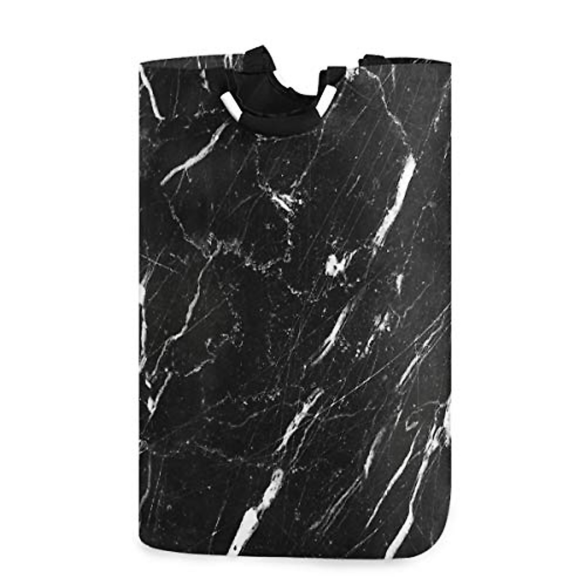 Kaariok White and Black Marble Art Print Laundry Hamper with Handles Waterproof Collapsible Storage Basket Large Dirty Clothes Sorter for Laundry Room, 22.7 Inches