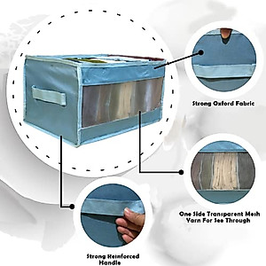 STRATEGIC HOME – 7 Grid Wardrobe Clothes Organizer | Pack of 2 Large Size Storage Organizer | Oxford Fabric, Transparent Window & Reinforced Carrying Handles | Foldable & Washable