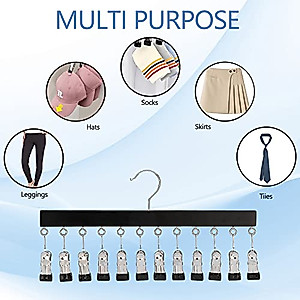 CINPIUK Legging Organizer for Closet, Wooden Hangers with Clips Holds 12 Leggings/Yoga Pants/Jeans/Skirts, Hanging Pants Hangers w/Rubber Coated Clips Space Saving Closet Organizer, Black