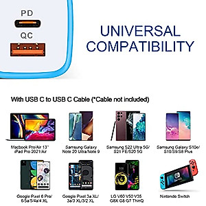 USB C Wall Charger, 2-Ports 20W USB A and USB C Charger Block [PD/QC 3.0], 3Pack USB-C Power Wall Plug Adapter Brick for iPhone 14/13/12/Pro/11/Pro Max/Mini, iPad/Pro, AirPods, Pixel, Samsung Galaxy