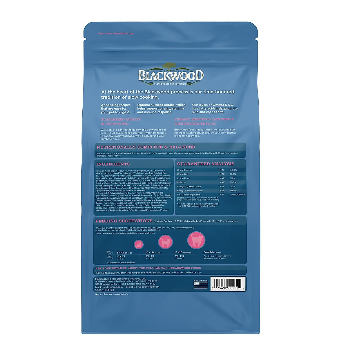 Blackwood Pet Cat Food Made In USA [Super Premium Dry Cat Food For Adult, Indoor, and Senior Cats], Chicken Meal and Brown Rice Recipe 13.23-Pound