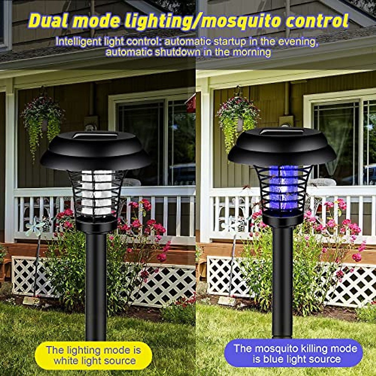 4 Pcs Solar Bug Zapper Waterproof Outdoor Mosquito Zapper Mosquito Killer and Lighting Mosquito Repellent Lamp for Indoor Outdoor Use Garden Patio, Purple and White Light (Black, Plastic)