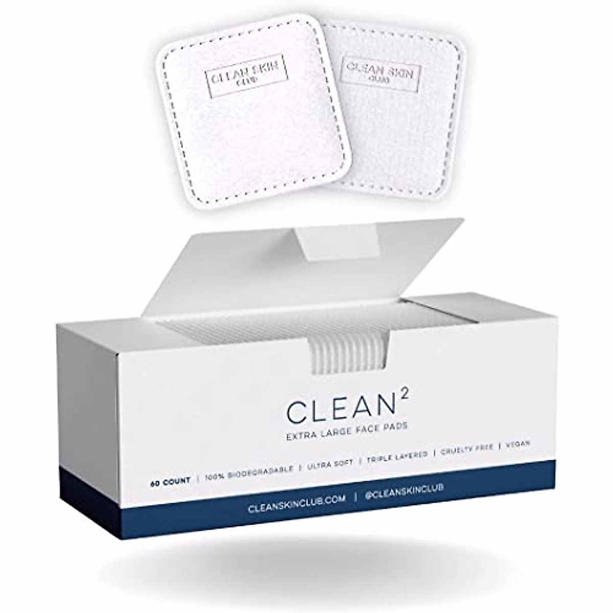 Clean Skin Club Clean² Extra Large Face Pads, Guaranteed Not to Shed & Tear, Unique Triple Layers, Textured Side & Ultra Soft Side, Vegan Organic Disposable Cotton, Used with Makeup Remover (1 Pack)