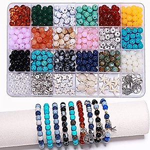 Enjoymade Glass Beads for Jewelry Making 8mm Turquoise Crystal Beads for Bracelets Making Kit Round Gemstone Stone Spacer Chakra Energy Healing Beads Bulk DIY Crystal Beads