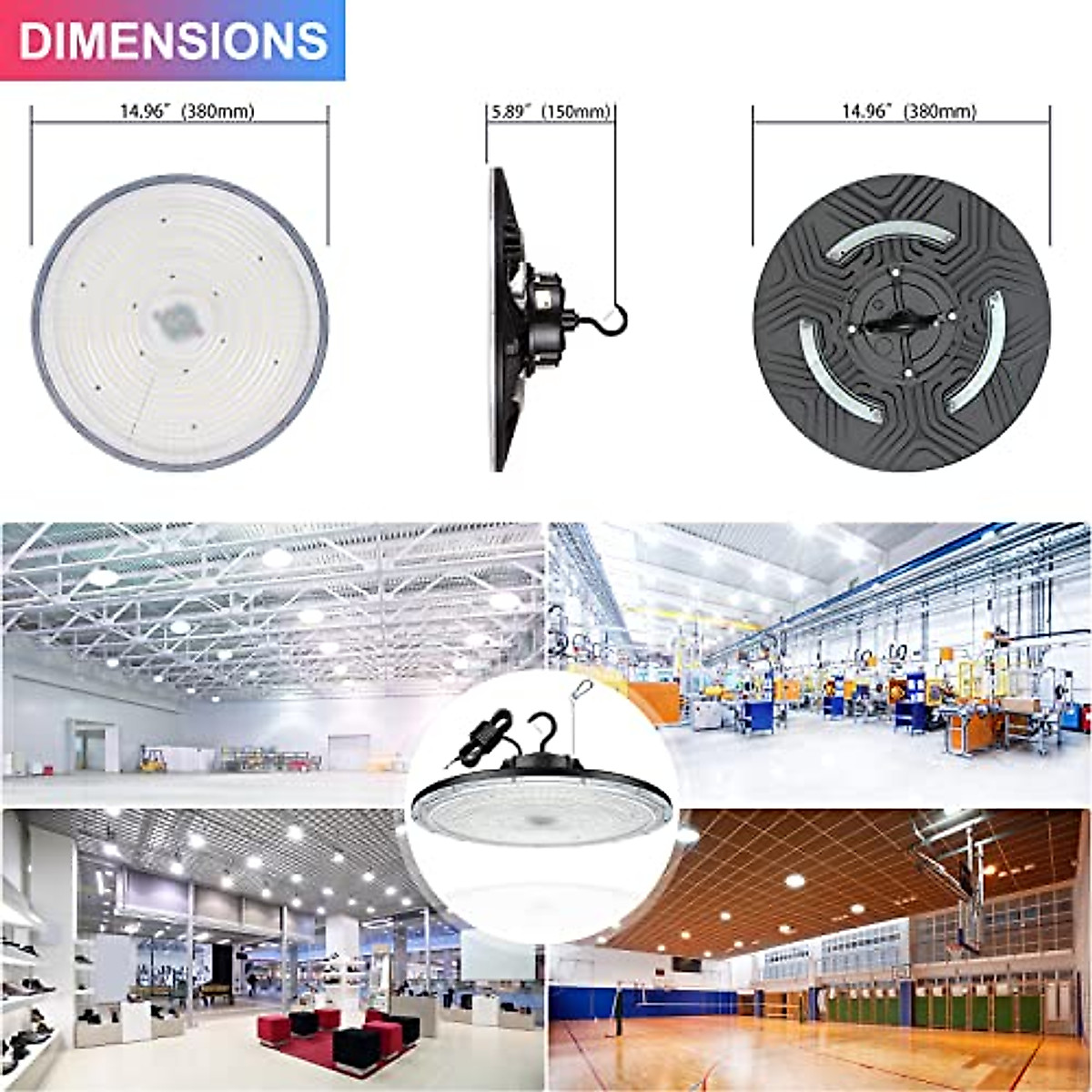 200W UFO LED High Bay Light 800W MH/HPS Equivalent 30,000lm 5000K Dimmable High Bay LED Shop Light (Dimmer Remote Controller Included) UL DLC Approved Warehouse Lights 5' Cable AC 100-277V