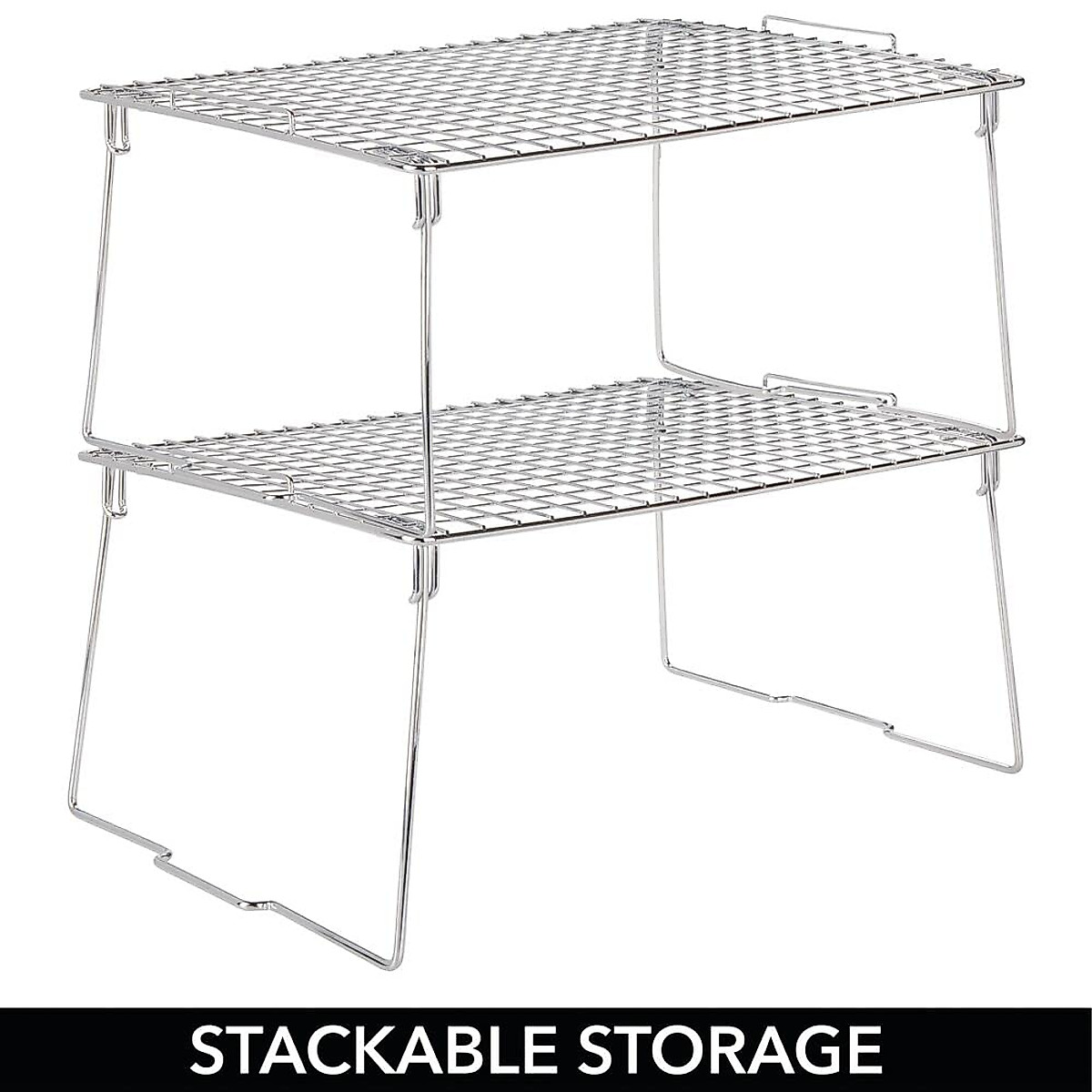 mDesign Farmhouse Metal Stackable Storage Shelf - Closet, Cabinet, Countertop 2-Tier Raised Organizer - for Bedrooms, Bathrooms, Entryways, Hallways - 12" x 17" x 8.4" - Chrome