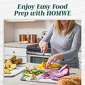 HOMWE Cutting Boards for Kitchen - Chopping Board 3-Pack w/Different Sizes and Non Slip Handles - Reversible, Large Cutting Board Set - Unique Gifts for Cooks Who Have Everything - Black