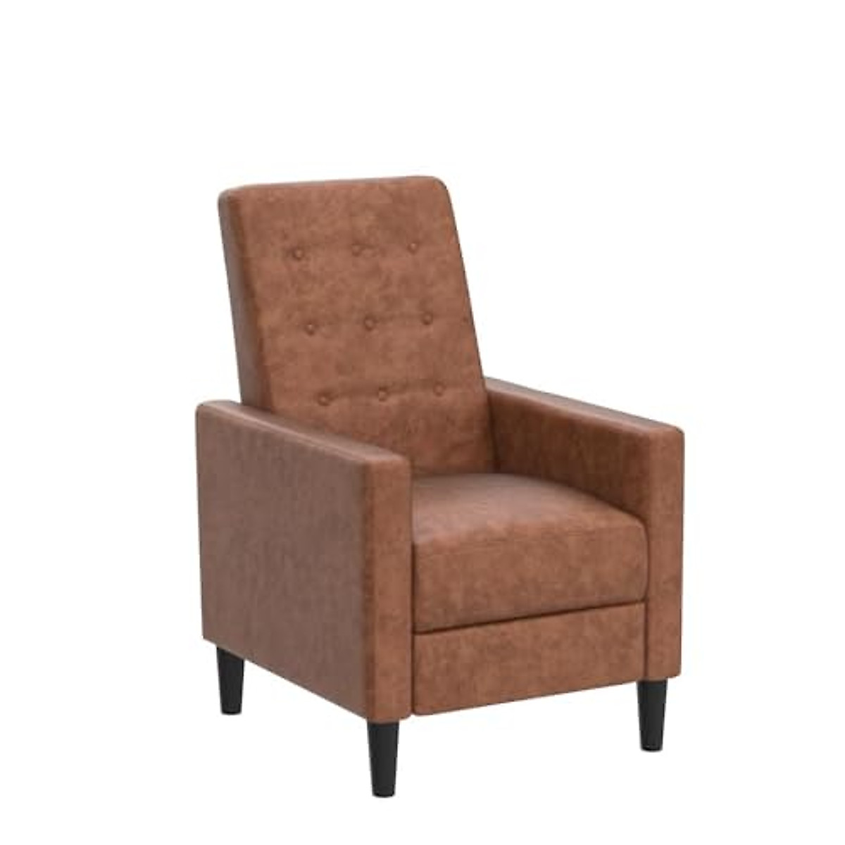 Yaheetech Faux Leather Recliner Sofa Mid-Century Modern Single Reclining Chair Adjustable Back & Footrest Tufted Upholstered Sofa with Pocket Spring Living Room Bedroom Home Theater Brown