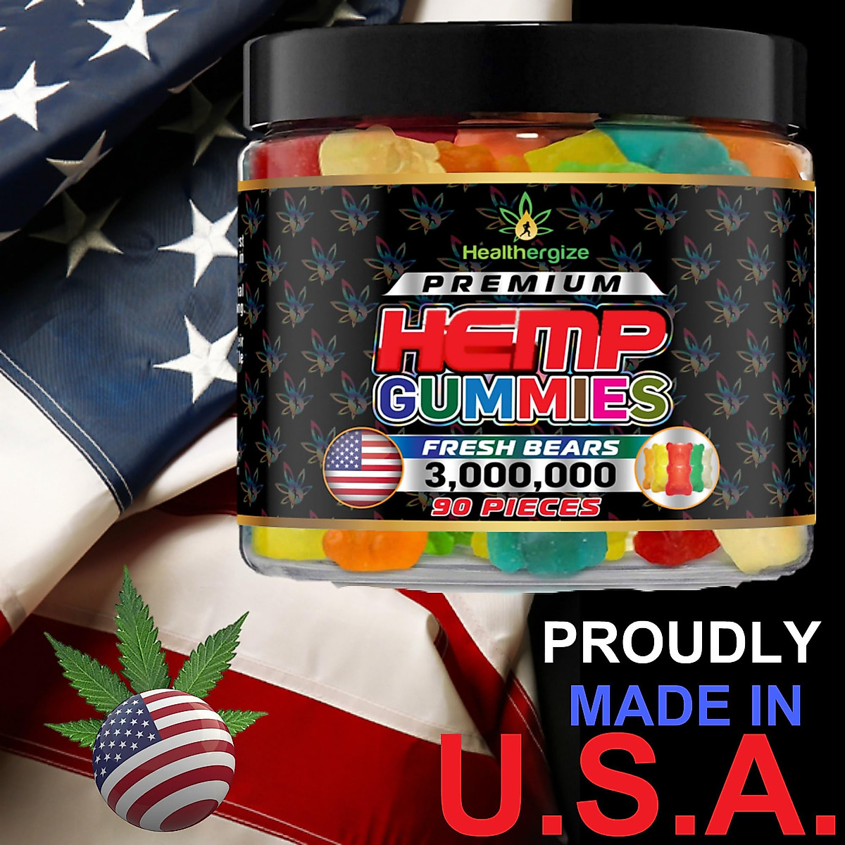 Healthergize Hemp Gummies-Great for Sleep, Joints, Relax, Calm, Muscles, Discomfort, Skin-Hemp Gummy Bears Peace and Relaxation-Variety Fruity Flavors-Natural Hemp Edibles Bears-Made in USA-90 Bears