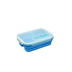 Sailing Elegant Collapsible Silicone 3-Compartments Lunch Box/Container, Super Convenient Stackable Food Storage Containers, Material Safe (Set of 1, Blue)