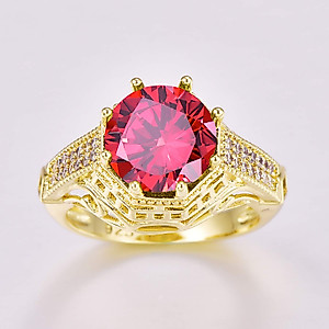 Narica Women's Yellow Gold Plated Vintage Round Cut Created Garnet Openwork Rings Band CZ Cubic Zirconia Filled for Mom 8#