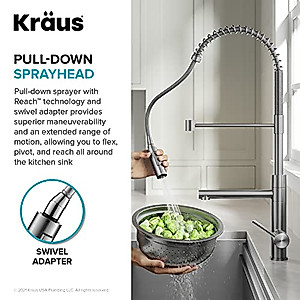KRAUS Artec Pro (2nd Gen) Commercial Style Pull-Down Single Handle Kitchen Faucet with Pot Filler in Brushed Brass, KPF-1604BB