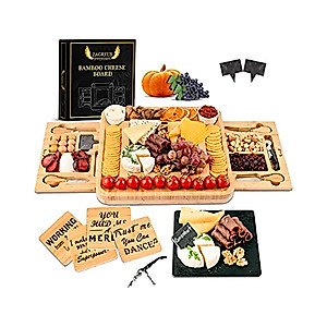ZAGREUS Bamboo Cheese Board and Knife Set- 21 Pcs Charcuterie Accessories- Cheese Boards Charcuterie Boards- FSC Certified Extra Large Charcuterie Board Set- Wedding Bridal Shower Gifts, Home Gifts