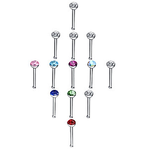 cnomg 2 Sets 120 pcs Stainless Steel Nose Ring Body Piercing Jewelry Nose Bone Stud Nose Hoop Crystal Hypoallergenic White+Multicolor