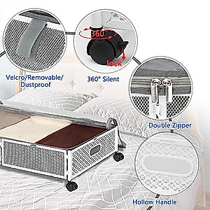 punemi Under Bed Storage With Wheels And Lid & Removable Bags, 1Pcs Rolling Underbed Storage & Handle, Metal Underbed Storage Containers For Clothes Toys Blankets,Bedroom, Tool-Free Assembly，White