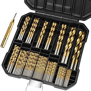 TICONN 99PCS Titanium Coated Drill Bit Set, 135 Degree Tip HSS Bits Kit with Storage Case for Aluminum, Copper, Soft Alloy Steel, Wood, Plastic Size from 1/16" to 3/8"