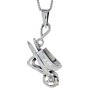 Sterling Silver Wheelbarrow Pendant, 1 1/2 inch tall