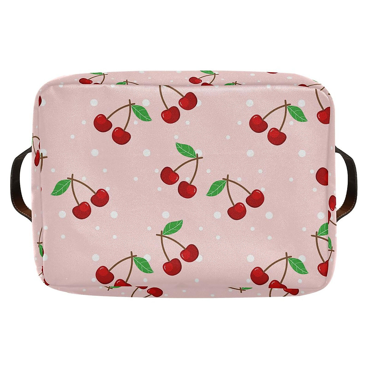 YEGAME Storage Basket Cherry Rectangular Collapsible Canvas Shelves Storage Bins with Leather Handles for Shelves Home Closet Bedroom Living Room, 1Pack