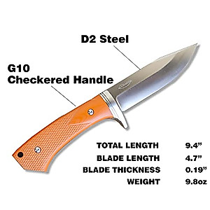 Masano Outdoor Multi Fulltang Knife MASANO03 Orange masano03-or D2 Steel 9.4" Blade G10 Handle Kydex Sheath Camping Bushcraft