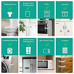 Child Safety Strap Locks (4 Pack) for Fridge, Drawers, Oven, Cabinets, Toilet, Dishwasher, Double Lock Structure, 3M Adhesive No Drilling-SANBRAGE Baby