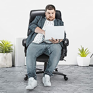 Big and Tall Office Chair 400lbs-Heavy Duty Executive Desk Chair with Extra Wide Seat, High Back Ergonomic Leather Computer Chair with Tilt Rock&Tension, Padded Armrests-Black