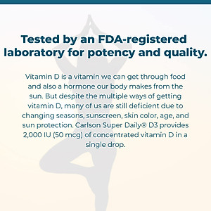 Carlson - Super Daily D3, Vitamin D Drops, 2,000 IU per Drop, 1-Year Supply, Vitamin D3 Liquid, Heart & Immune Health, Vegetarian, Liquid Vitamin D Drops, Unflavored, 365 Drops