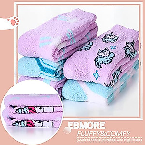 EBMORE Womens Fuzzy Socks Slipper Soft Cabin Plush Warm Fluffy Winter Christmas Sleep Stocking Stuffers Cozy Adult Socks（Unicorn(5 Pairs)）