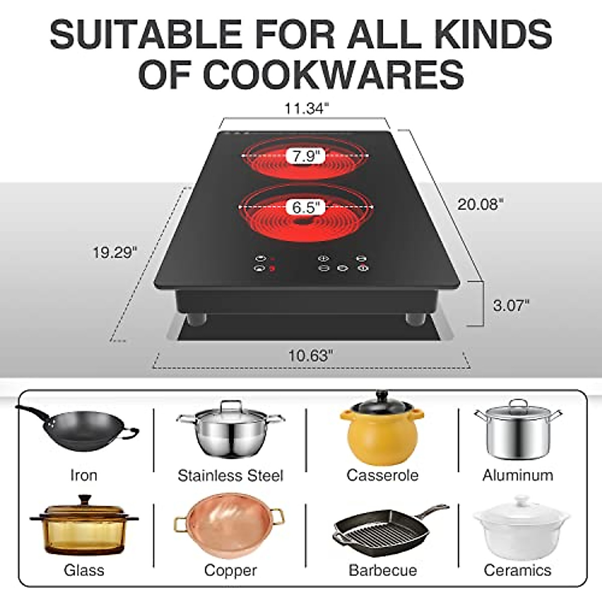 GIHETKUT Electric Cooktop,Built-in and Countertop Electric Stove Top, 2100W 110V induction Cooktop, 9 Heating Level, Timer & Kid Safety Lock, Sensor Touch Control