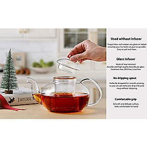 CNGLASS Glass Teapot Stovetop Safe,Clear Teapot with Removable Infuser 20.3 oz,Loose Leaf and Blooming Tea Maker
