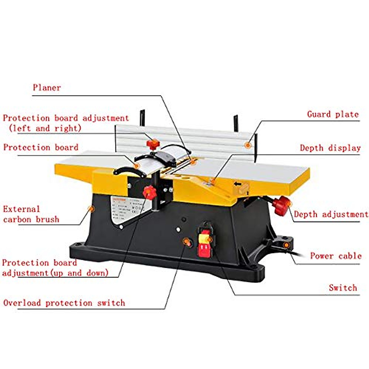 220V Desktop Planer Multifunctional 6 Inch Benchtop Planer, 1800w 12000rpm Electric Benchtop Jointer Table Top for Wood Cutting Woodworking Enthusiast