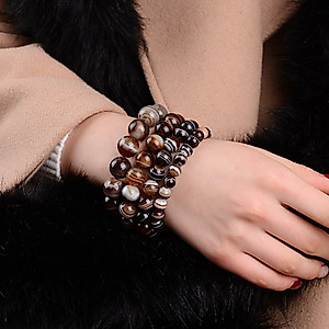 Jan&Dee Natural Semi-Precious Gemstone Healing Power Sardonyx Agate Crystal Bracelet 10mm